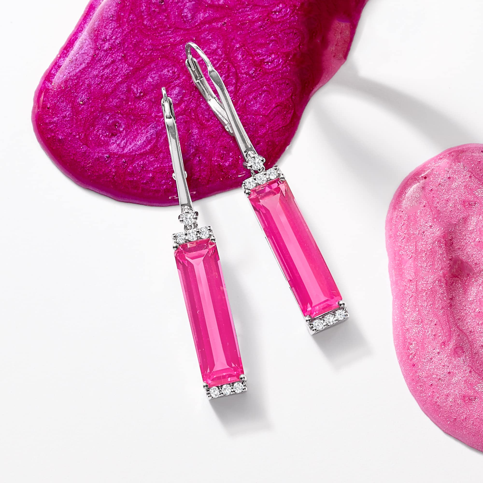 Ross-Simons 12.29 ct. t.w. Pink and White Topaz Drop Earrings in Sterling Silver