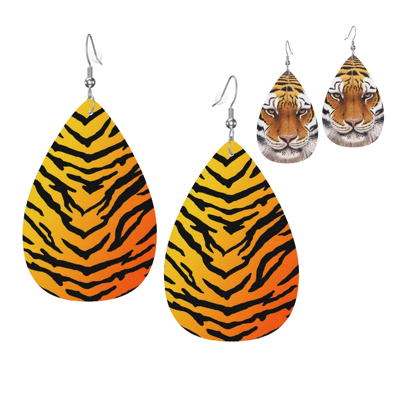 Tiger Earrings Leather Teardrop Hook Earrings for Women Girls 2 Piece Dangle Drop Earring Sets