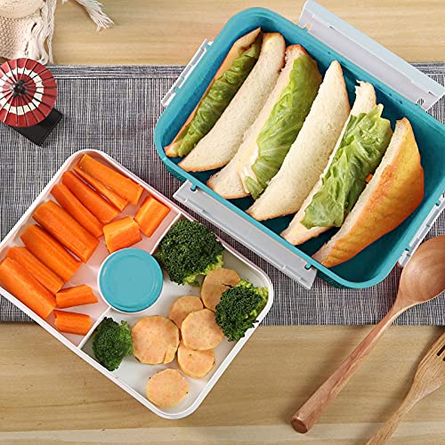 shopwithgreen 3 Pack Salad Food Storage Container To Go, 47 oz Bento Box with Removable Tray & Dressing Pots, for Lunch Salad Snacks Fruit, Food Prep Storage Containers with Lids