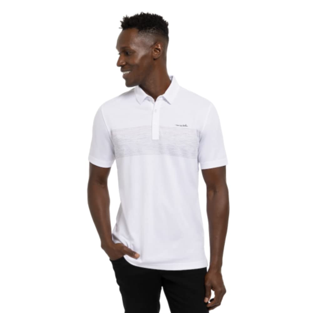 TravisMathew Mens Bouldering Chest Print Stripe Golf Polo - White M
