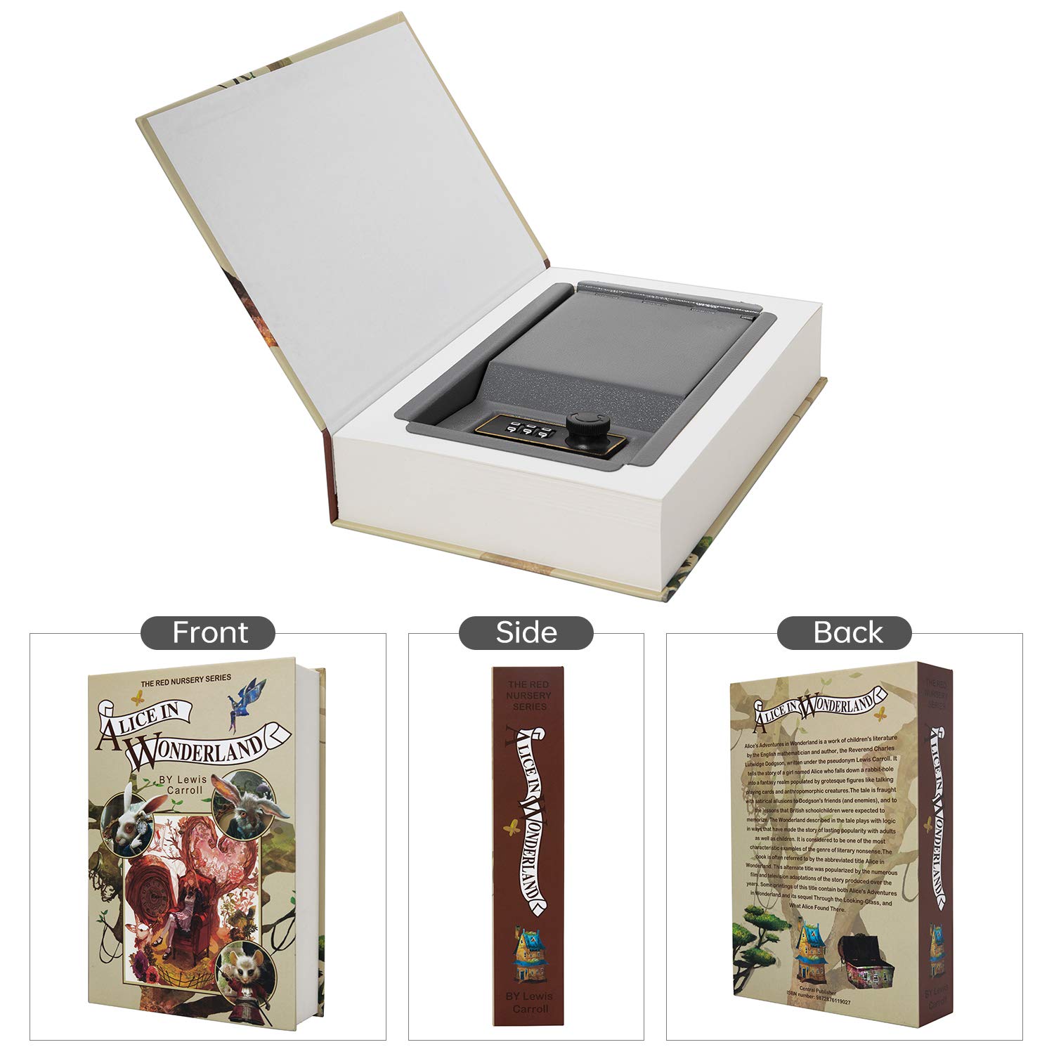 Real Paper Transfer Book Safe, Hollow with Secret Hidden Compartment, Combination Lock, 8.7"×6"×2" (Alice-Combination)