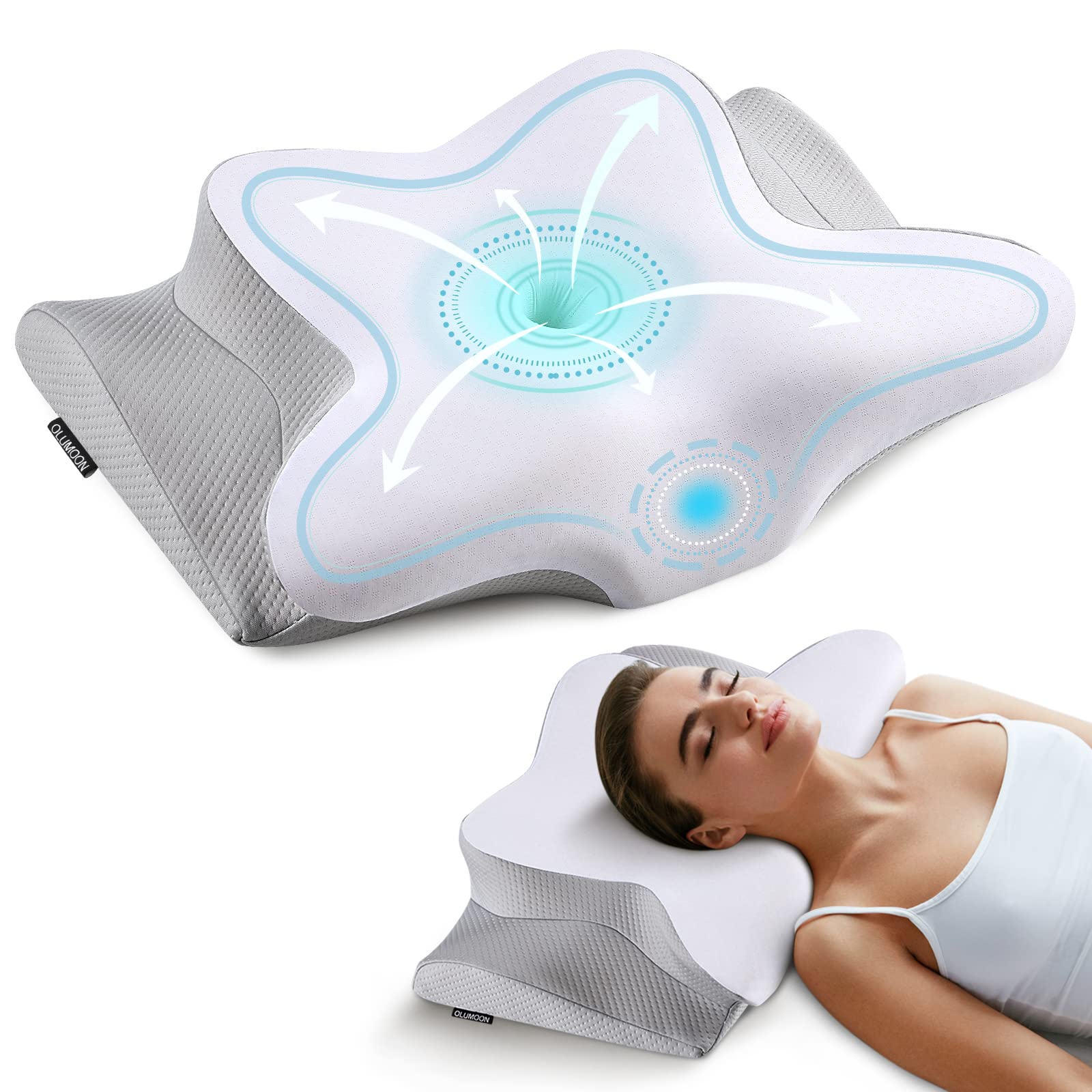 Olumoon Memory Foam Pillows - Neck Support Pillow for Pain Relief, Ergonomic Cervical Pillow for Sleeping, Orthopedic Contour Bed Pillow for Side, Back & Stomach Sleepers with Pillowcase
