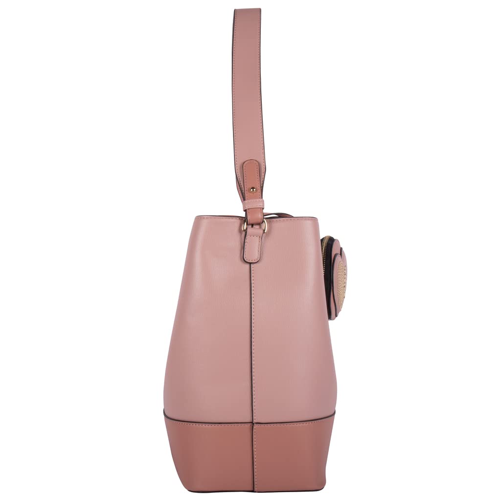 Nicole Lee Venus Medium Shoulder Bag with Detachable Studded Heart Coin Purse, Optional Crossbody Strap, 3 Compartments (Dusty Pink)
