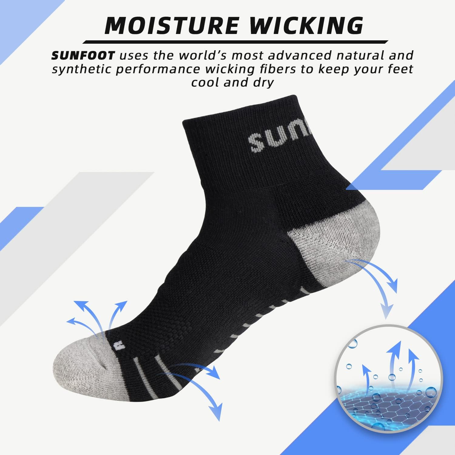 SUNFOOT Sport Athletic Running Socks Compression Cushioned Mesh Ventilating Breathable for Men and Women 3 Pack (Blackgrey)