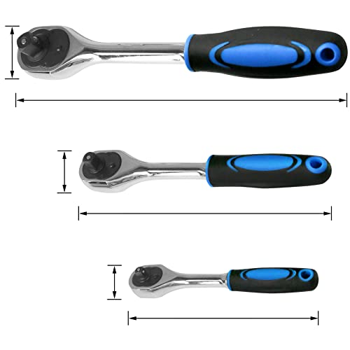 TR TOOLROCK 3PCS Ratchet Set,1/4" 3/8" 1/2-Inch Drive Socket Wrench 72-Tooth Quick-Release Reversible CR-V Gear Torque Spanner with Soft Grip Handle Hand Tools…