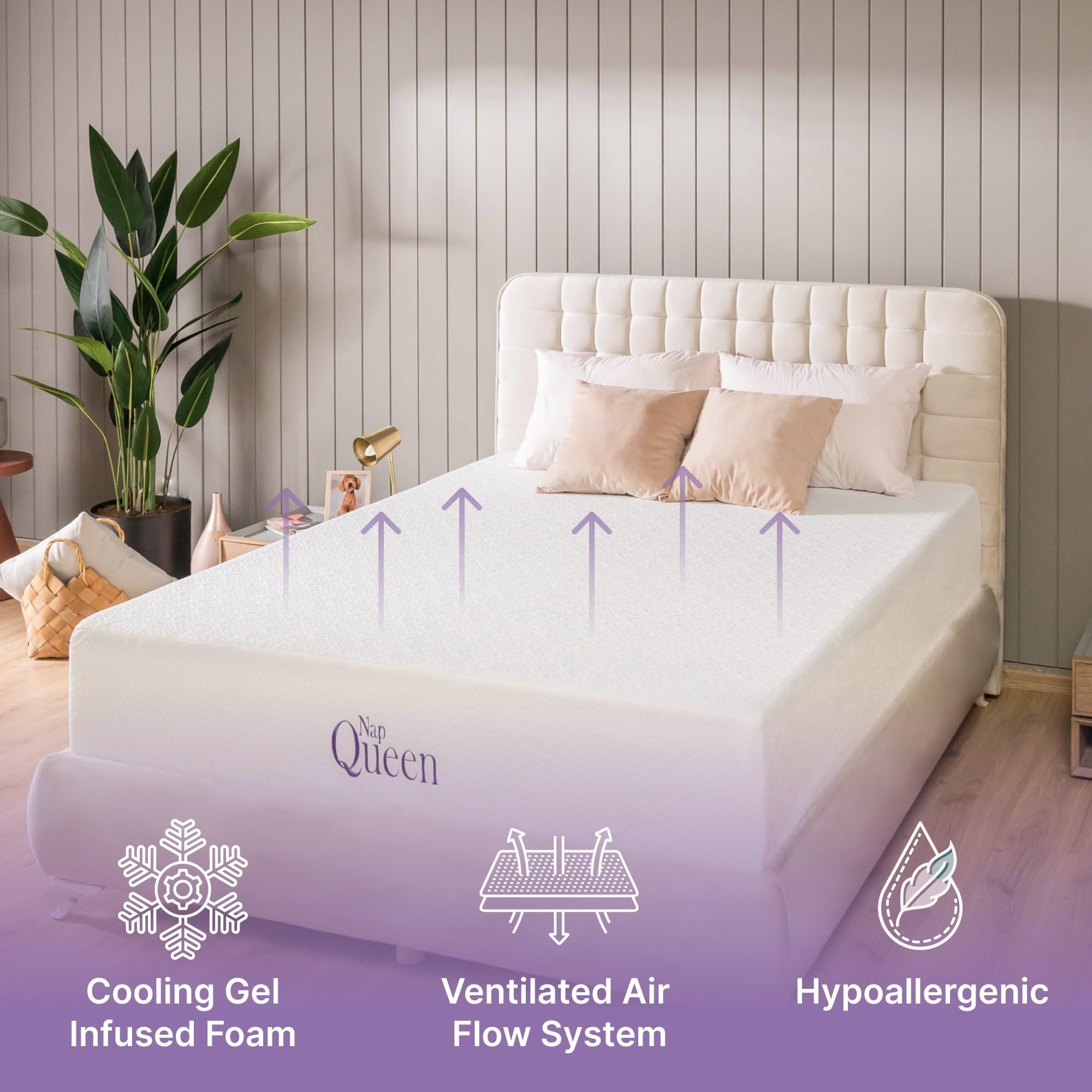 NapQueen Queen Mattress, 6 Inch Elizabeth Cooling Gel Memory Foam Mattress, Queen Bed Mattress in a Box, CertiPUR-US Certified, Medium Firm, Breathable Soft Fabric Cover