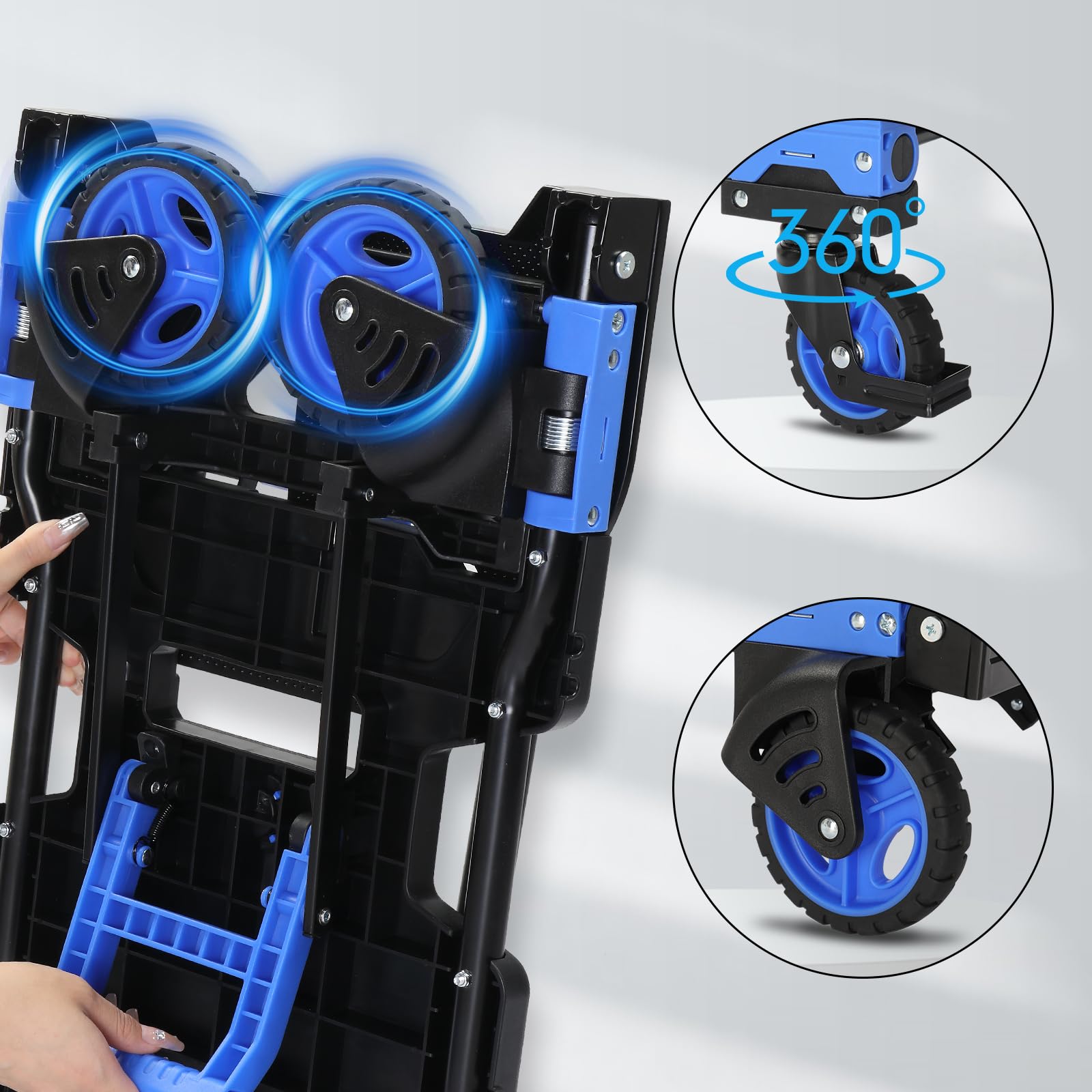 Winado 2-in-1 Folding Hand Truck, 330lbs Foldable Hand Truck Dolly, Height Adjustable Portable Dolly Cart with Wheels & Retractable Handle for Transportation, Shopping, Office, Home use - Blue