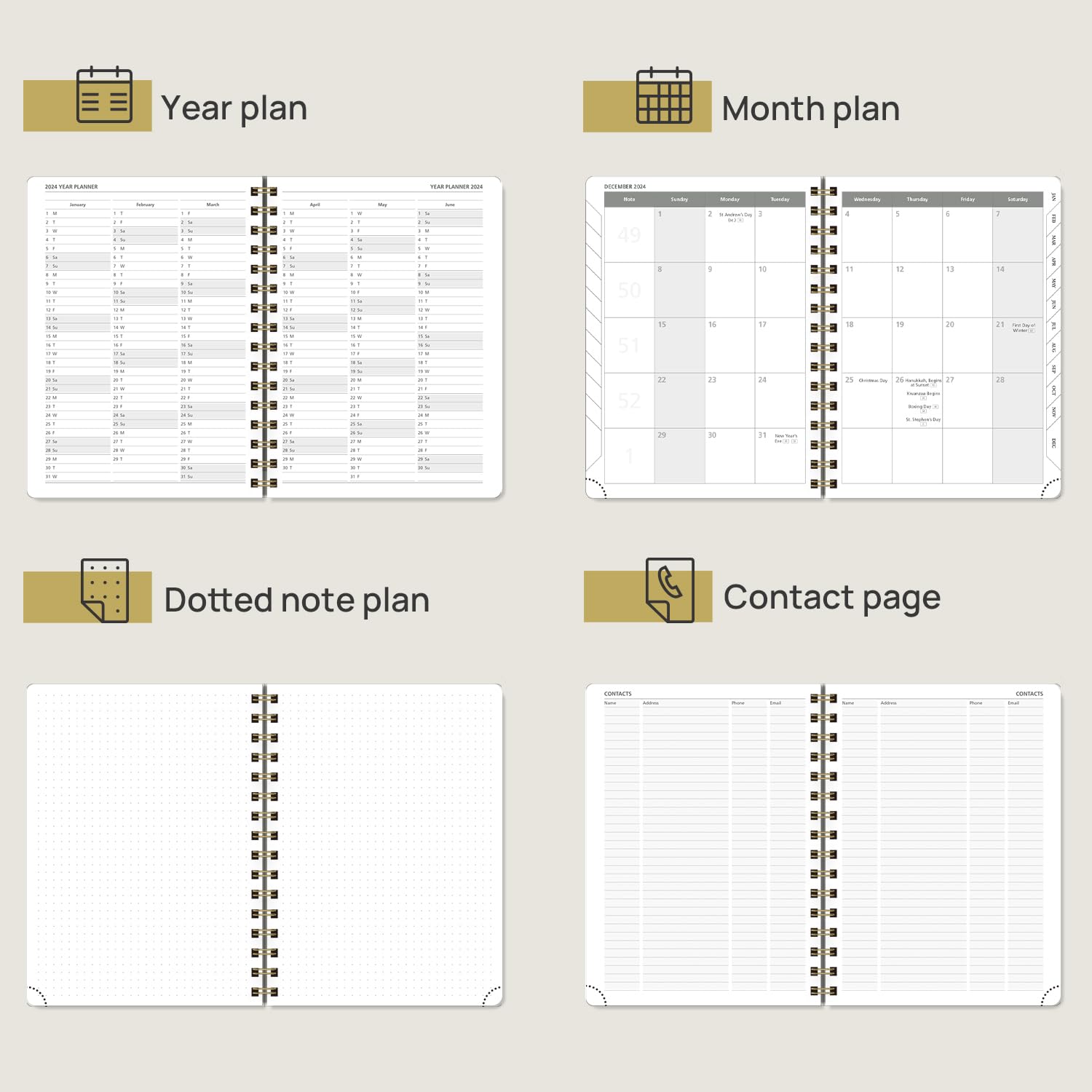 POPRUN 2024 Planner Daily Weekly and Monthly 8.5'' x 6.25'' - Vertical Agenda 2024 with Hourly Schedule, Tabs & Calendars, Monthly Planner Spiral Bound Hardcover - Light Pink