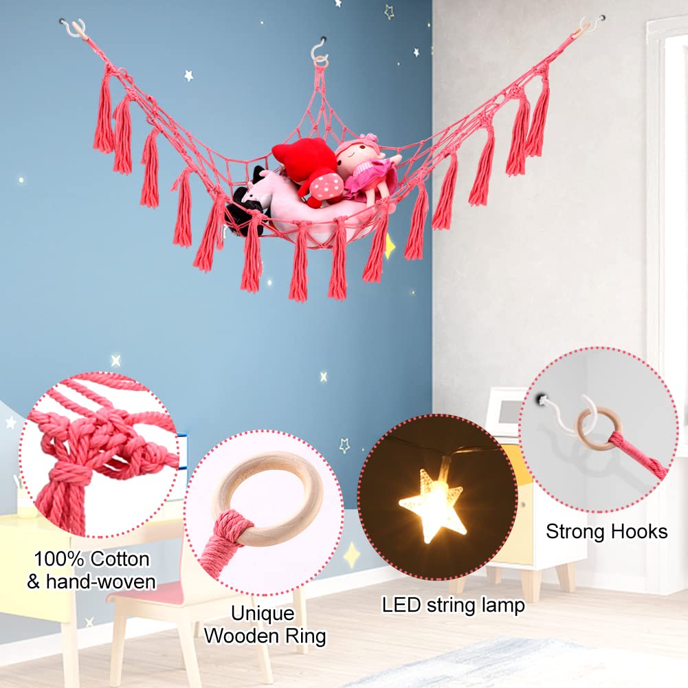 YHZNW 11pcs Toy Net Hammock Set, Plush Toy Hanging Storage Net Organizer, Stuffed Animal Toy Storage Hammock Nets Display Corner Holder for Nursery Playroom Bedroom Kids Room Storage