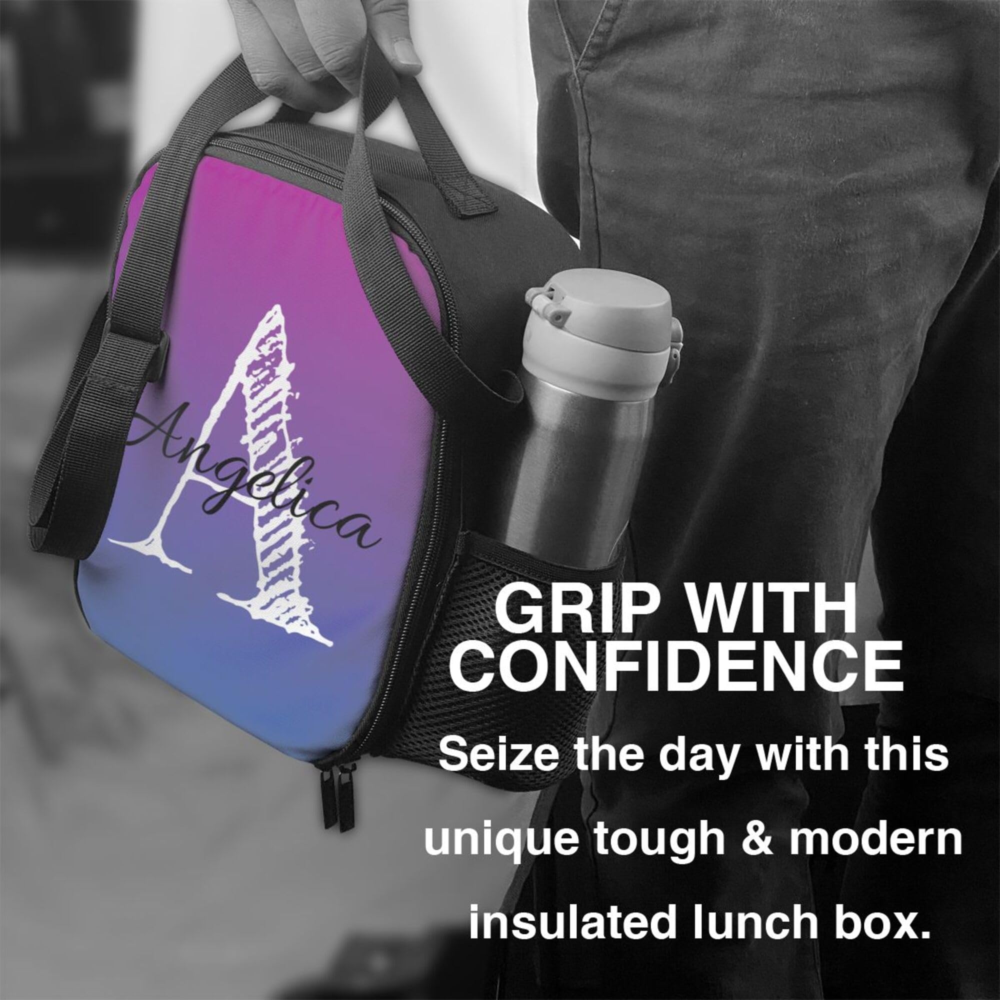 Vyacrtax Custom Lunch Bag - Personalized Lunch Box With Name, Text - Insulated Cooler Lunch Box With Adjustable Shoulder Strap - School, Picnic, Work, Outdoor, Travel