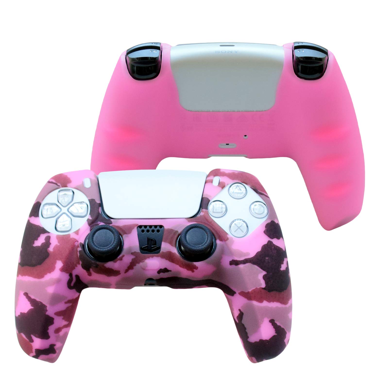 PS5 Controller Skin-Hikfly Silicone Cover for PS5 Controller Grips,Non-Slip Cover for PS5 Controller- 1 x Skin with 8 x Thumb Grip Caps(Pink)