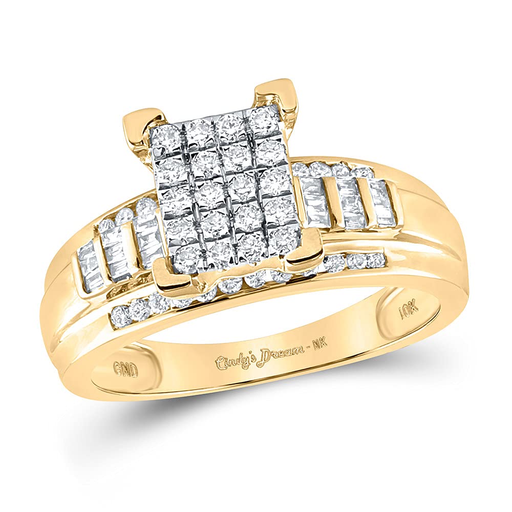 The Diamond Deal 10kt Yellow Gold Round Diamond Cluster Bridal Wedding Engagement Ring 1/2 Cttw