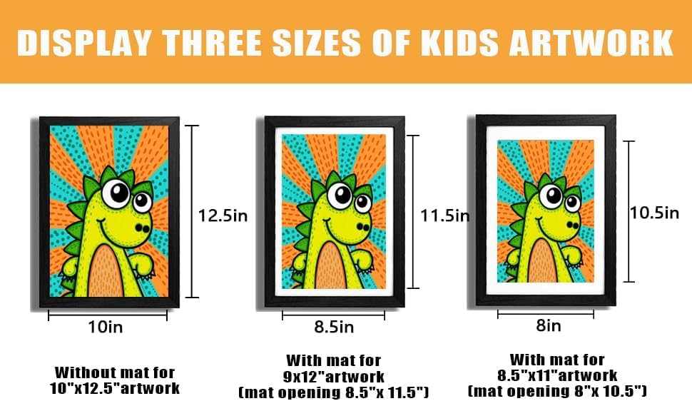 NXN-HOME [2-Pack] Kids Art Frames - Display 8.5x11 or 9x12 with Mat, 10x12.5 without Mat, Front Opening Changeable Kids Artwork Frames, Horizontal and Vertical Art Display for Kids Artwork, Drawing