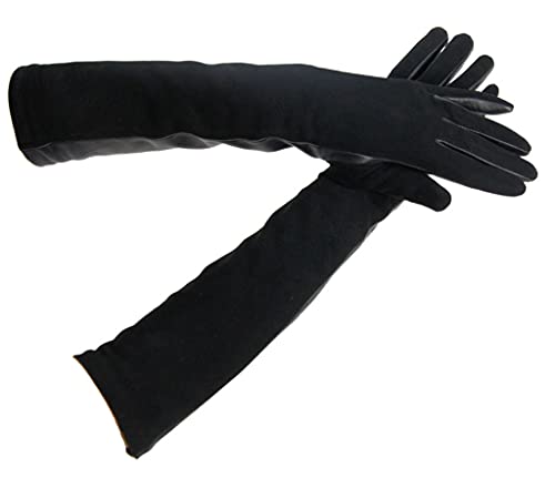 Winter Lady Leather Gloves Women Leather Mittens Female Suede Leather Long Gloves (Color : Black, Size : 8 1/2)