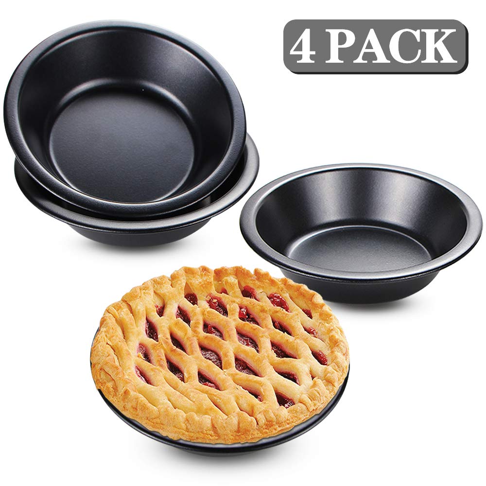Webake Mini Pie Pans 5 Inch Pie Tins, 4 Pack Nonstick Round Bread and Meat Bakeware for Oven and Instant Pot Baking - Black