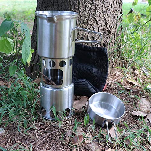 YFDM Camping Pot Set Foldable Handle Camping Pans Wood Stove Stainless Steel Cook Kit Cookware Hiking Outdoor Picnic