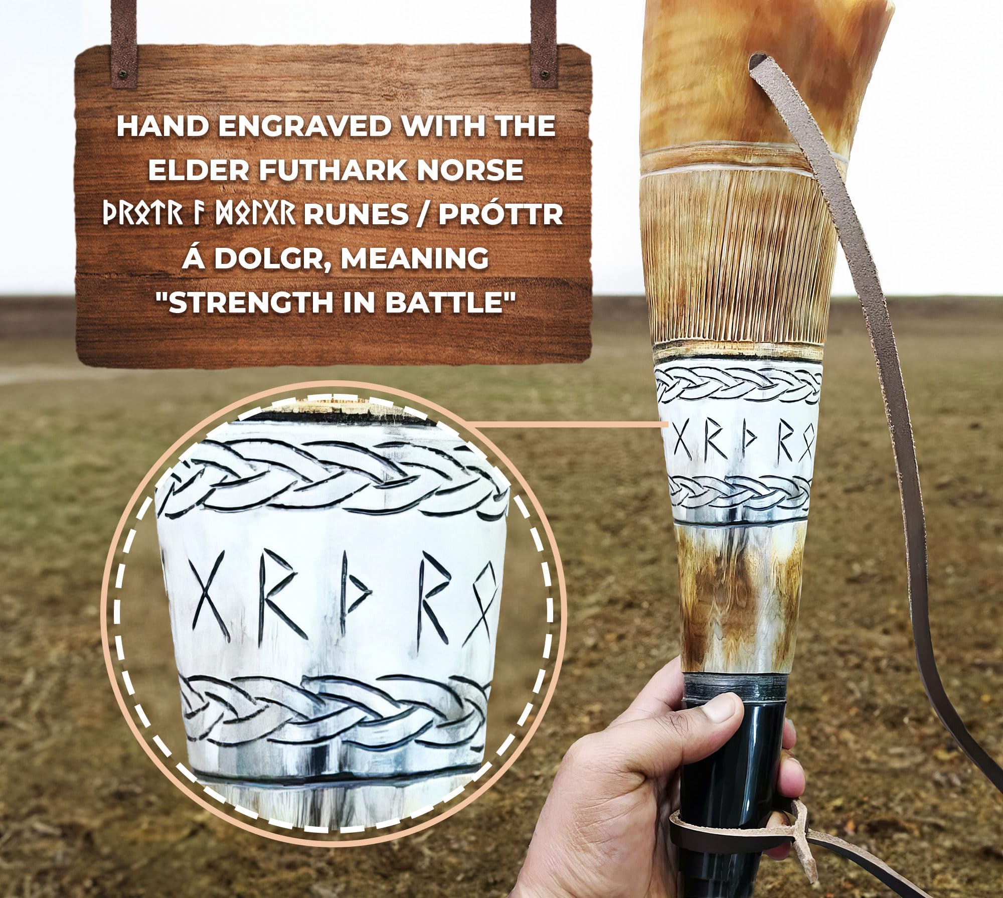 Norse Tradesman Viking War Horn β 18" Blow Horn Battle Trumpet Crafted from Authentic Premium Ox Horn β A Stirring Piece of History