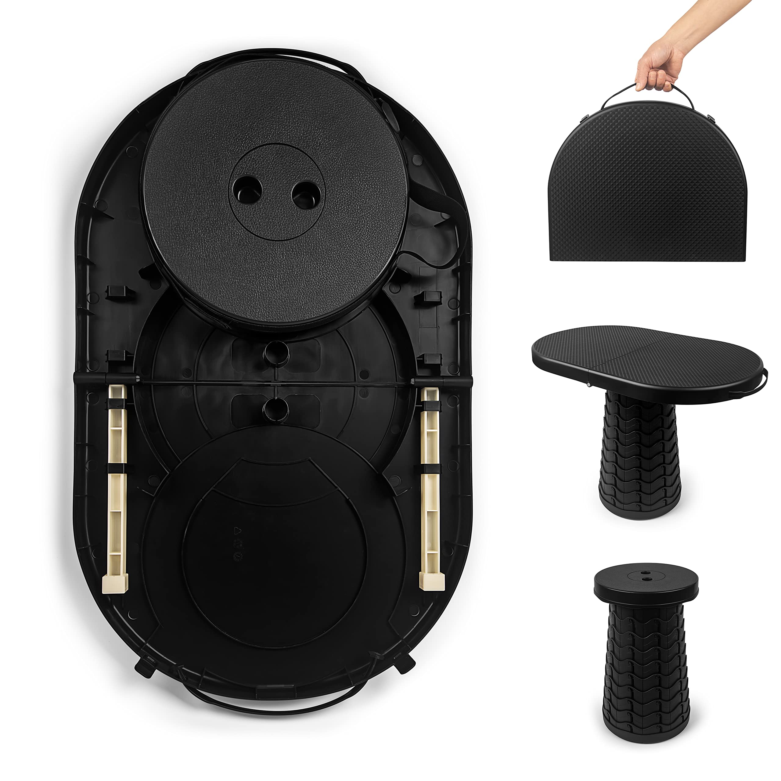 Ultra Handy 2 in 1 Portable Mini Folding Table and Collapsible Stool – Ultra Light and Rust Resistant Retractable Stool–Heavy Duty Plastic Telescopic Stool for Camping,Picnic,Sea Trips