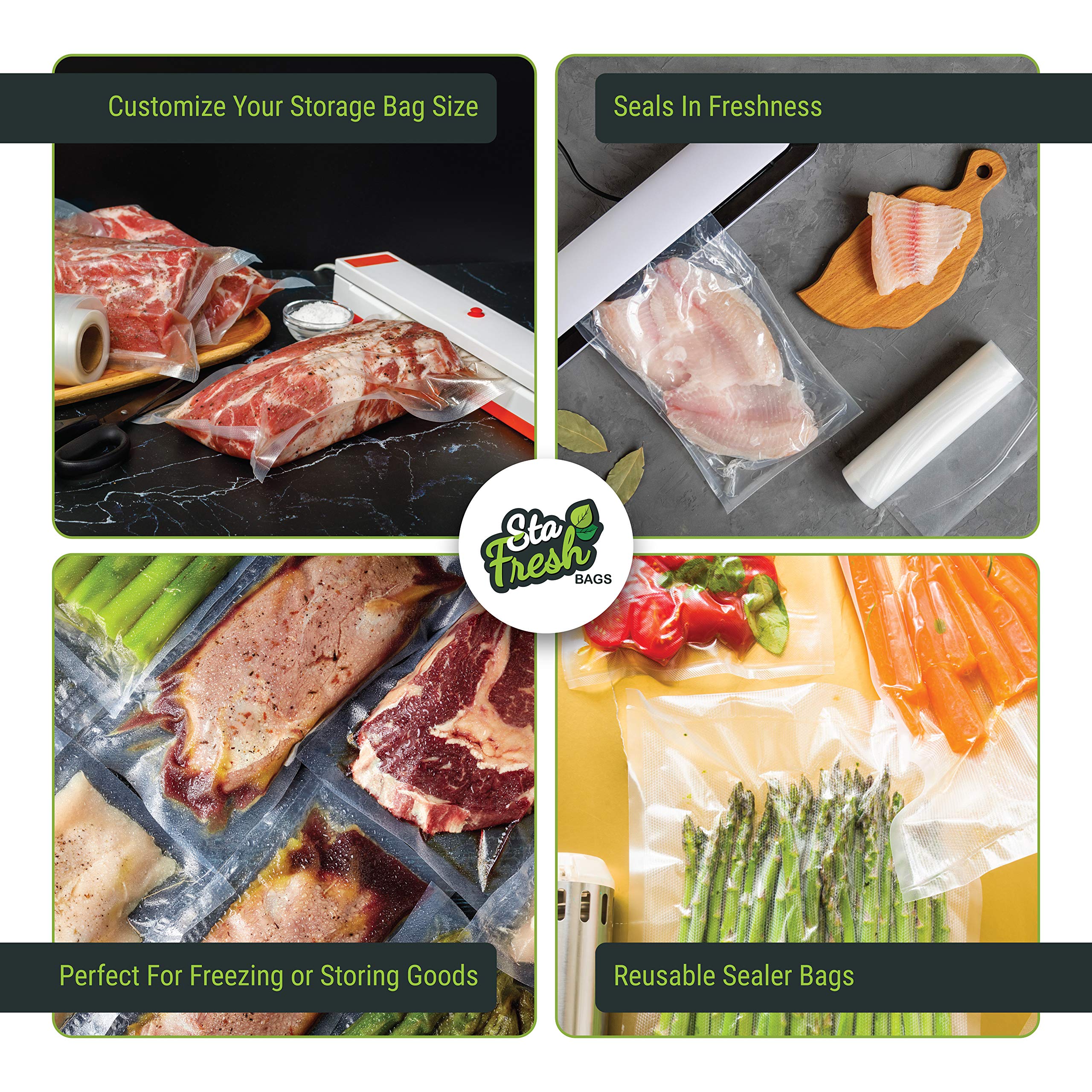 Sta Fresh Vacuum Sealer Storage Bags (8โ x 10โ, 100 Count), Quart Food Saver Bags 3.5mil Vac Meal Sealer, USA Made