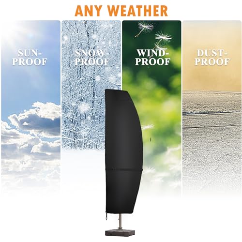 Patio Umbrella Cover,420D Outdoor Cantilevered Offset Umbrella Cover with Sturdy Waterproof Zipper and Top Vent,Outdoor Umbrella Covers (fits 9FT to 12FT)