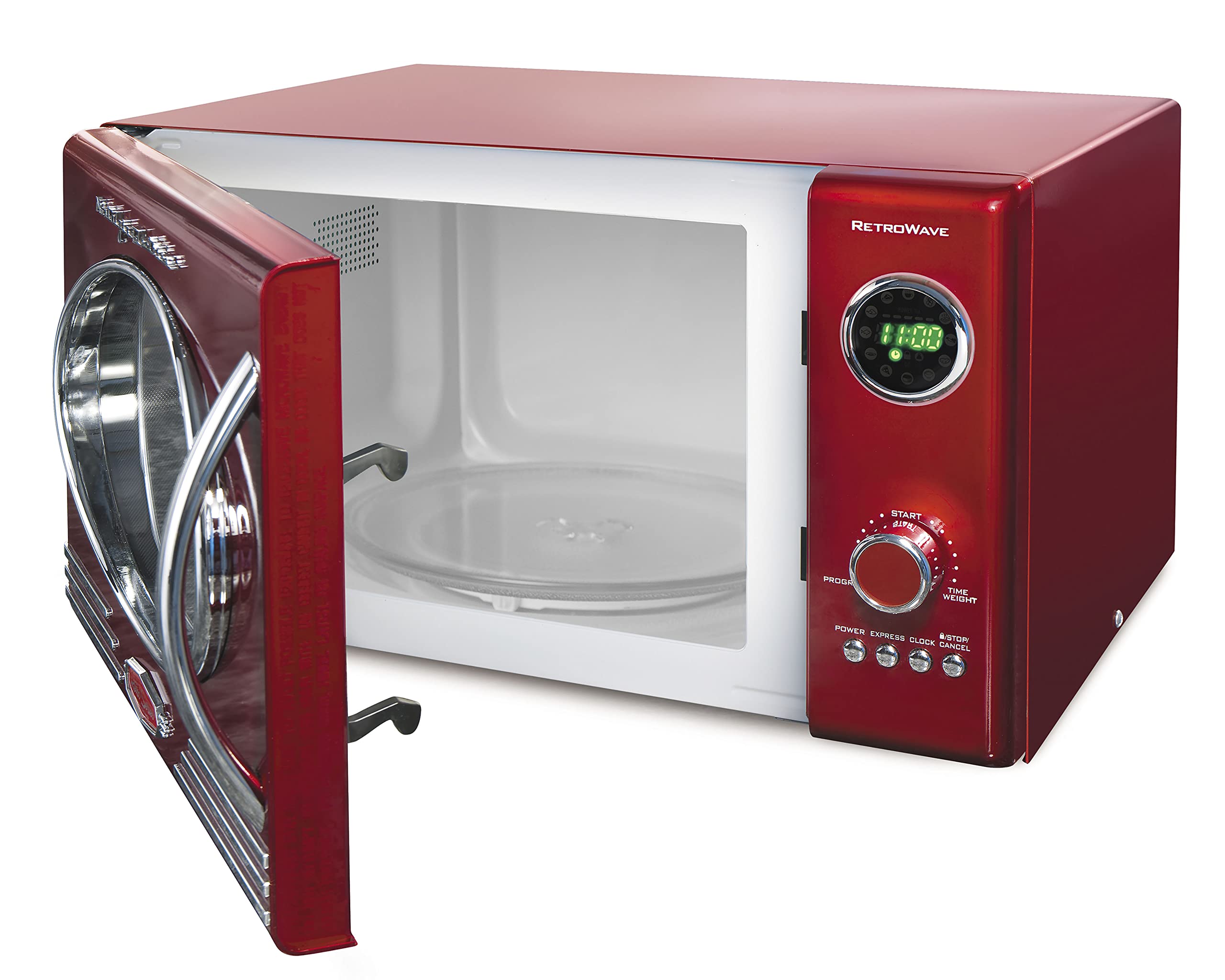 Nostalgia Retro Countertop Microwave Oven, 0.9 Cu. Ft. 800-Watts with LED Digital Display, Child Lock, Easy Clean Interior, Red & RTOV2RR Multi-Functioning Retro Convection Toaster Oven,Metallic Red