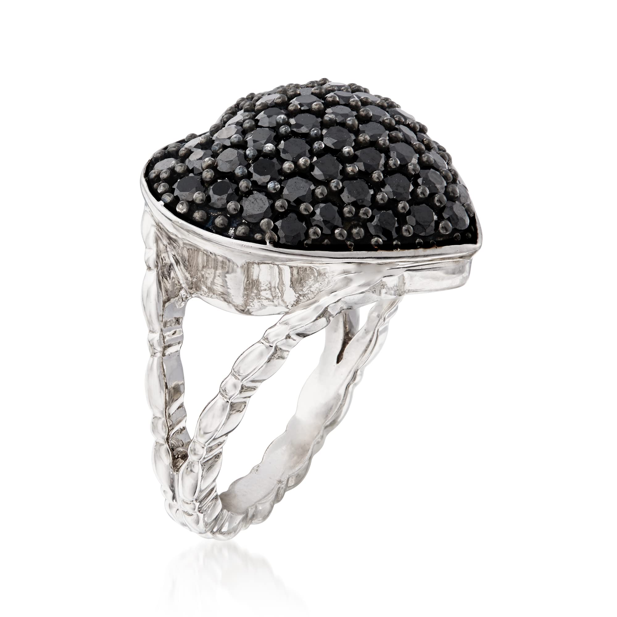 Ross-Simons 2.60 ct. t.w. Black Spinel Heart Ring in Sterling Silver. Size 7