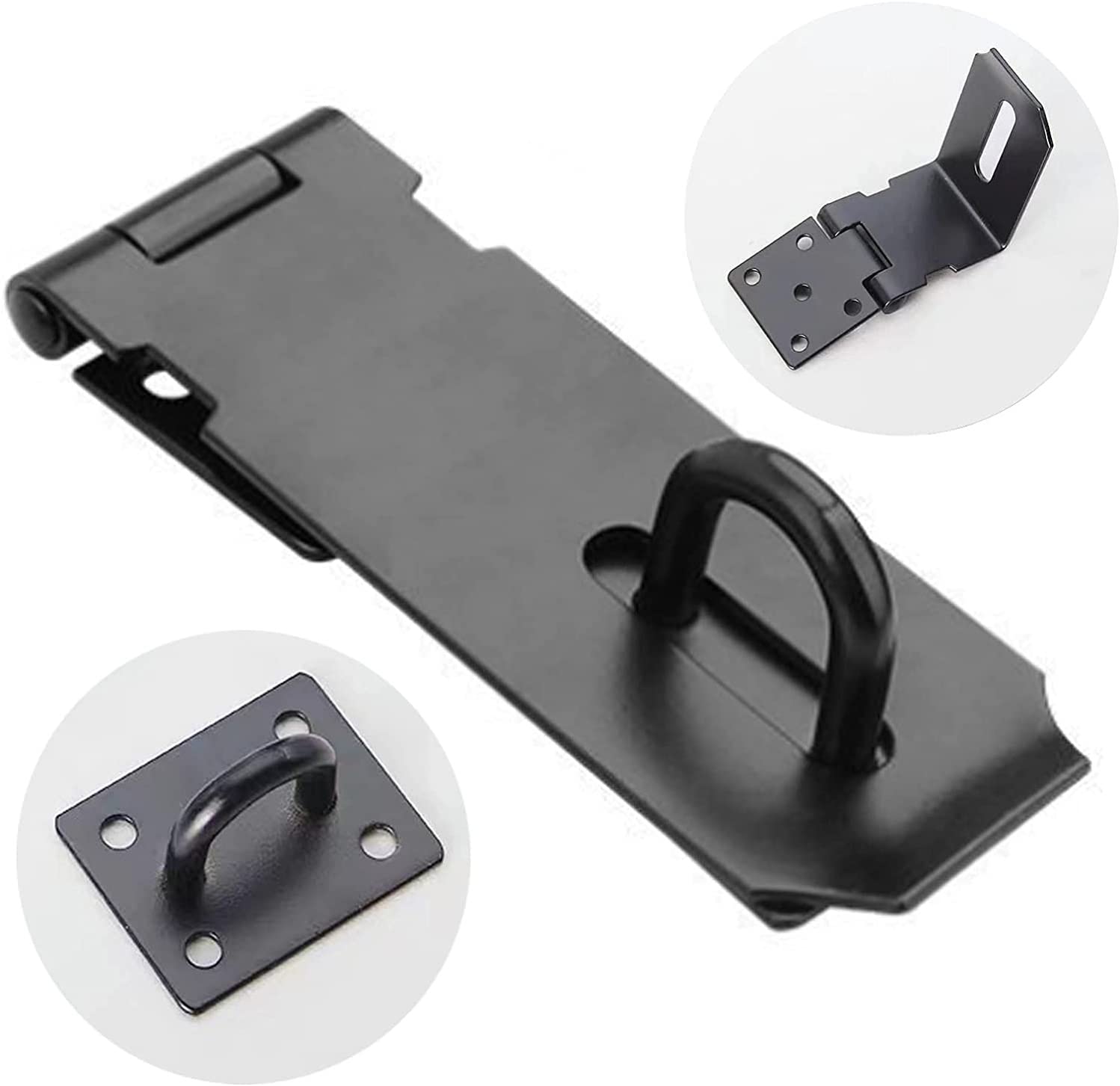 Padlock Hasp 4 Inch Door Hasp Latch Lock Stainless Steel Padlock Clasp Black Hasp Lock Gate Hasp with Fixing Screw for External Doors Window Cabinet Pet Cage