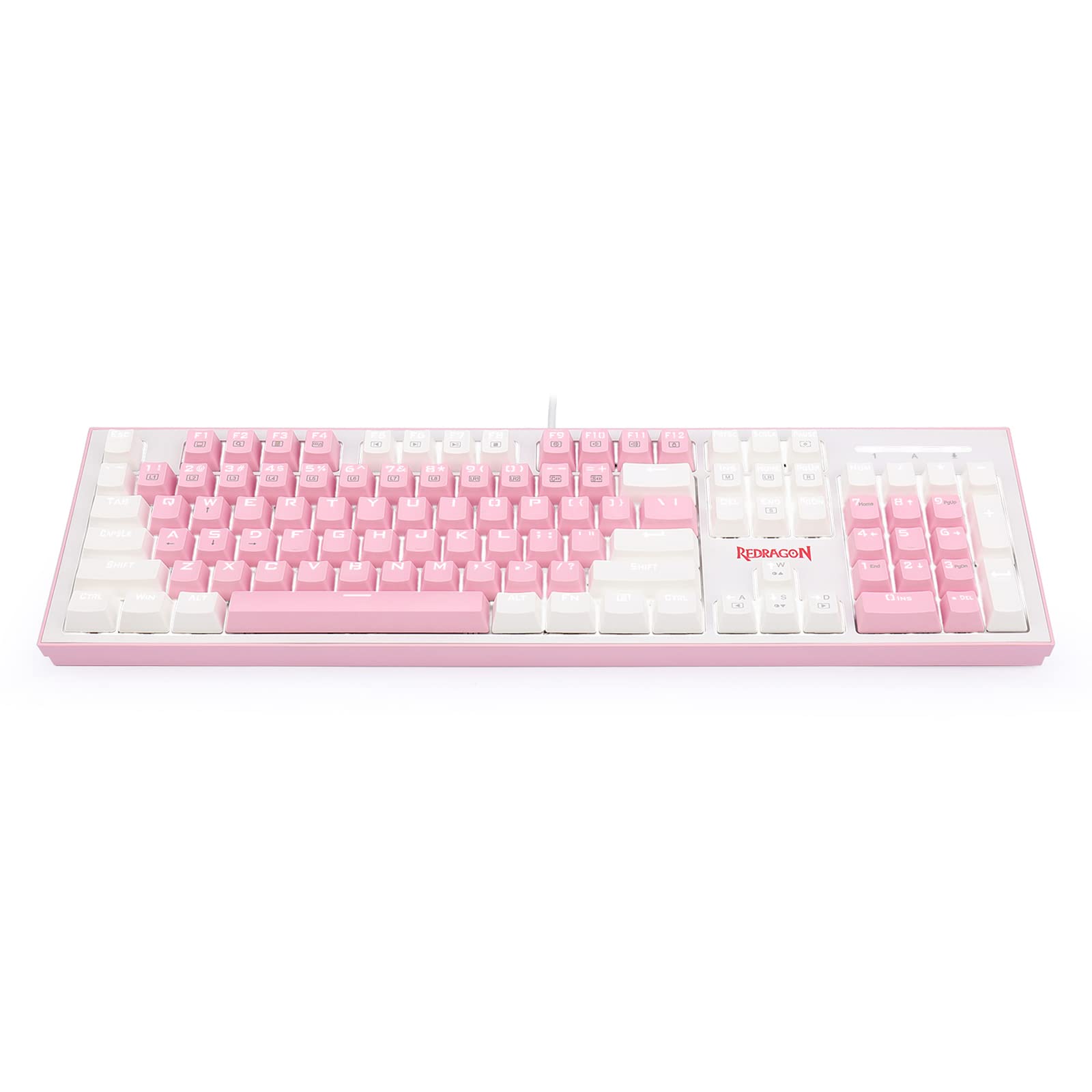 Redragon K623 Dual Color Keys Mechanical Gaming Keyboard Single White LED + RGB Side Edge Backlit 104 Key Wired Computer Keyboard with Blue Switches for Windows PC (Pink + White)