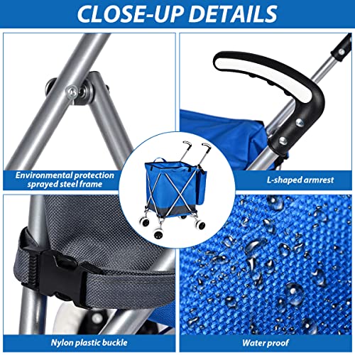 Supenice Folding Grocery Shopping Cart Rolling Utility Cart with 360° Double Front Swivel Wheels Waterproof Removable Canvas Bag with Cover for Laundry Grocery, Shopping, Baggage, Picnic (Blue)