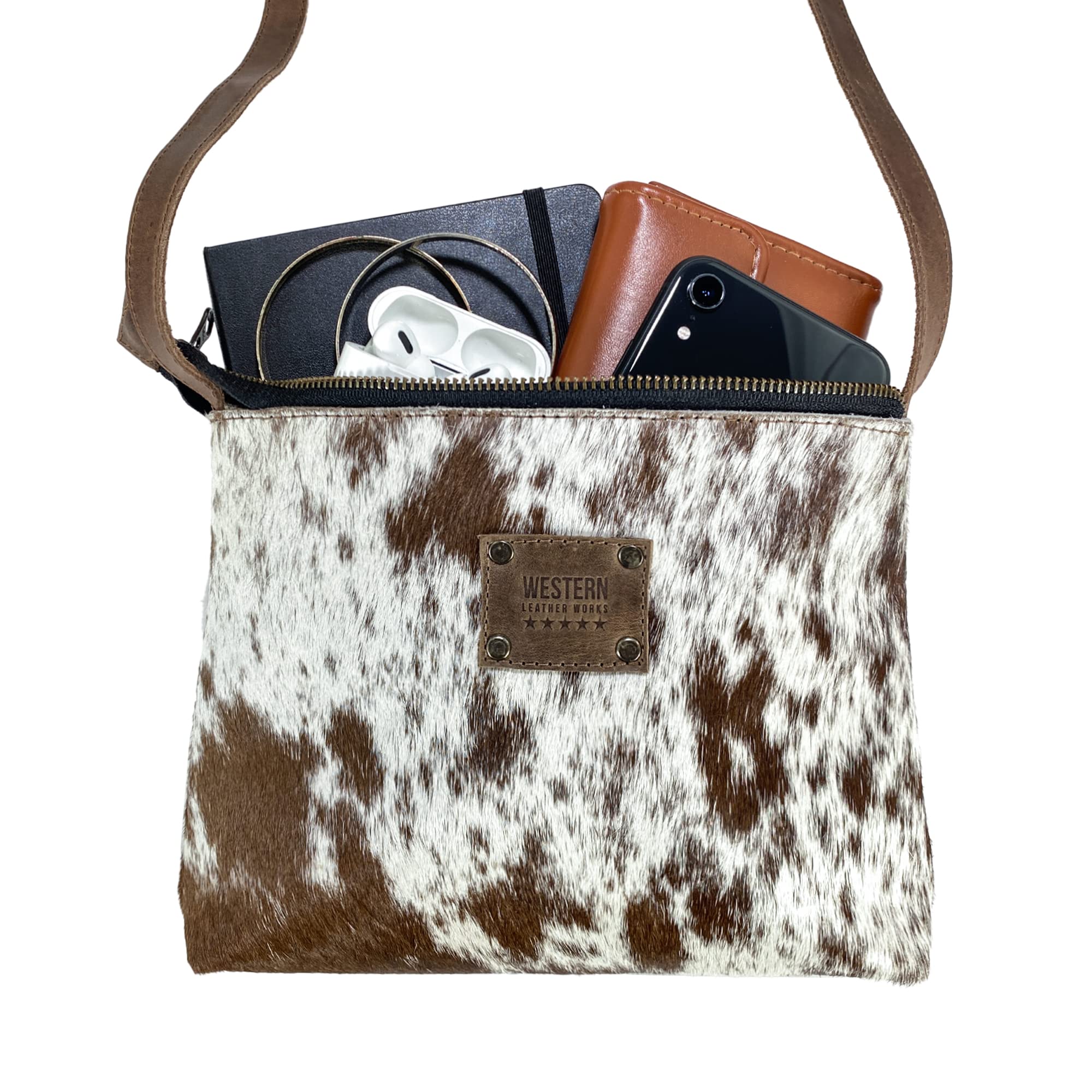 Western Leather Works, Crossbody Bag with Shoulder Strap, Multipurpose Storage for Phone, Makeup, and Wallets, Cowboy Style, Full Grain Leather, Handmade, Furry