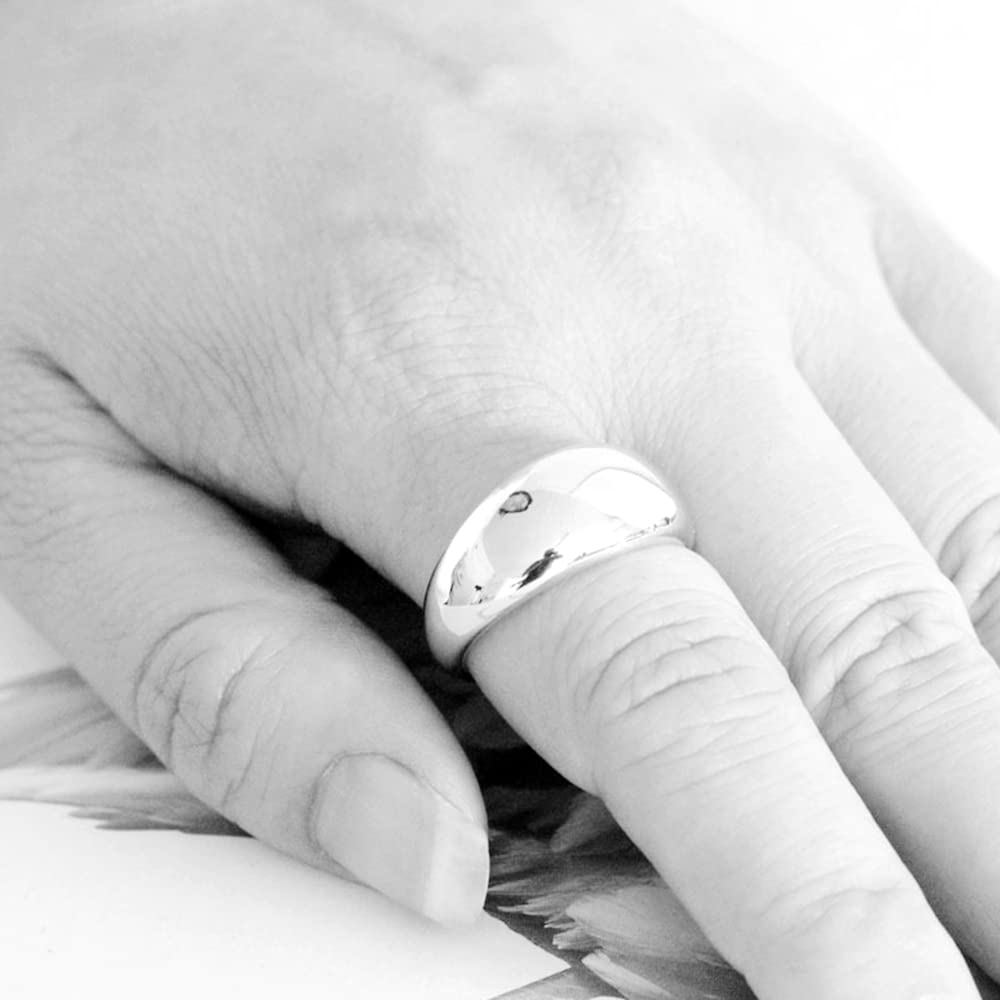 Stainless Steel Classical Simple Plain Dome Mountain Hill Style Signet Wedding Statement Ring (Silver, 9)