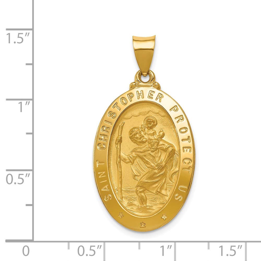 Sonia Jewels 14k Yellow Gold Catholic Patron Saint Christopher Medal Brushed Matte Finish Pendant Charm - 28mm x 18mm