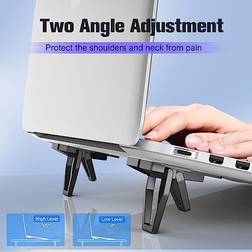 PONICOR Zinc Alloy Computer Keyboard Stand for Desk, Foldable Keyboard Riser with 2 Angle Adjustable, Self-Adhesive Invisible Laptop Stand for Desk, Mini Portable Keyboard Lift (2pcs, Black)