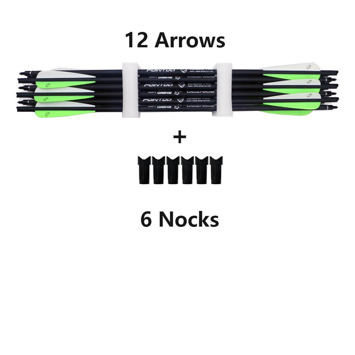 Pointdo 20inch Carbon Crossbow Bolts Crossbow Hunting Arrows with 4" Vanes and Replaced Arrowhead/Tip (12 Pack) (Green White)