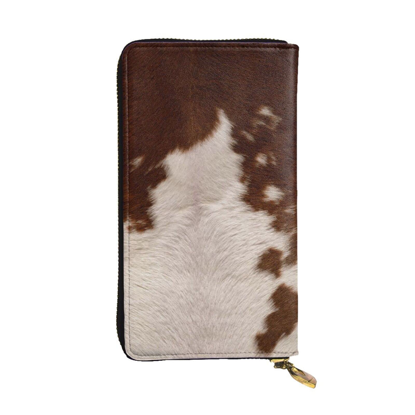 VVTDESA Red Brown Cowhide Print Men'S And Women'S Leather Wallets Clutches And Wallets Soft Leather Print Zip Multi Card Slots