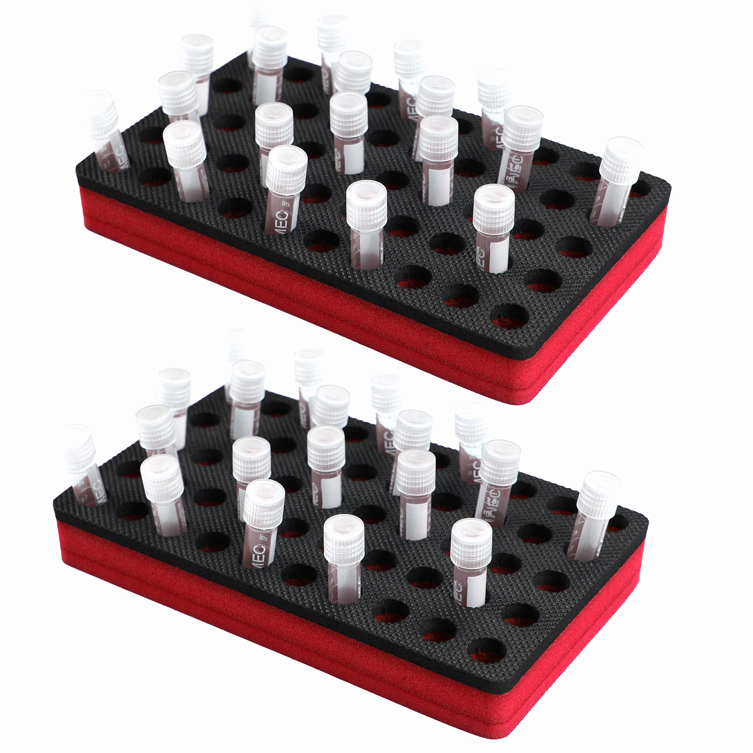 Polar Whale 2 Cryogenic Vial Racks Durable Red and Black Foam Storage Holder Organizer Stand Transport Holds 50 Vials Fits up to 13mm Diameter