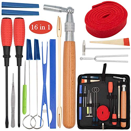 Piano Tuning Kit,YZNlife Professional 16 pcs Piano Tuner Tools Including Tune Hammer Lever Felt, Mutes, Fork,Tuning Wrench,Temperament Strip,Piano Repairing Accessories