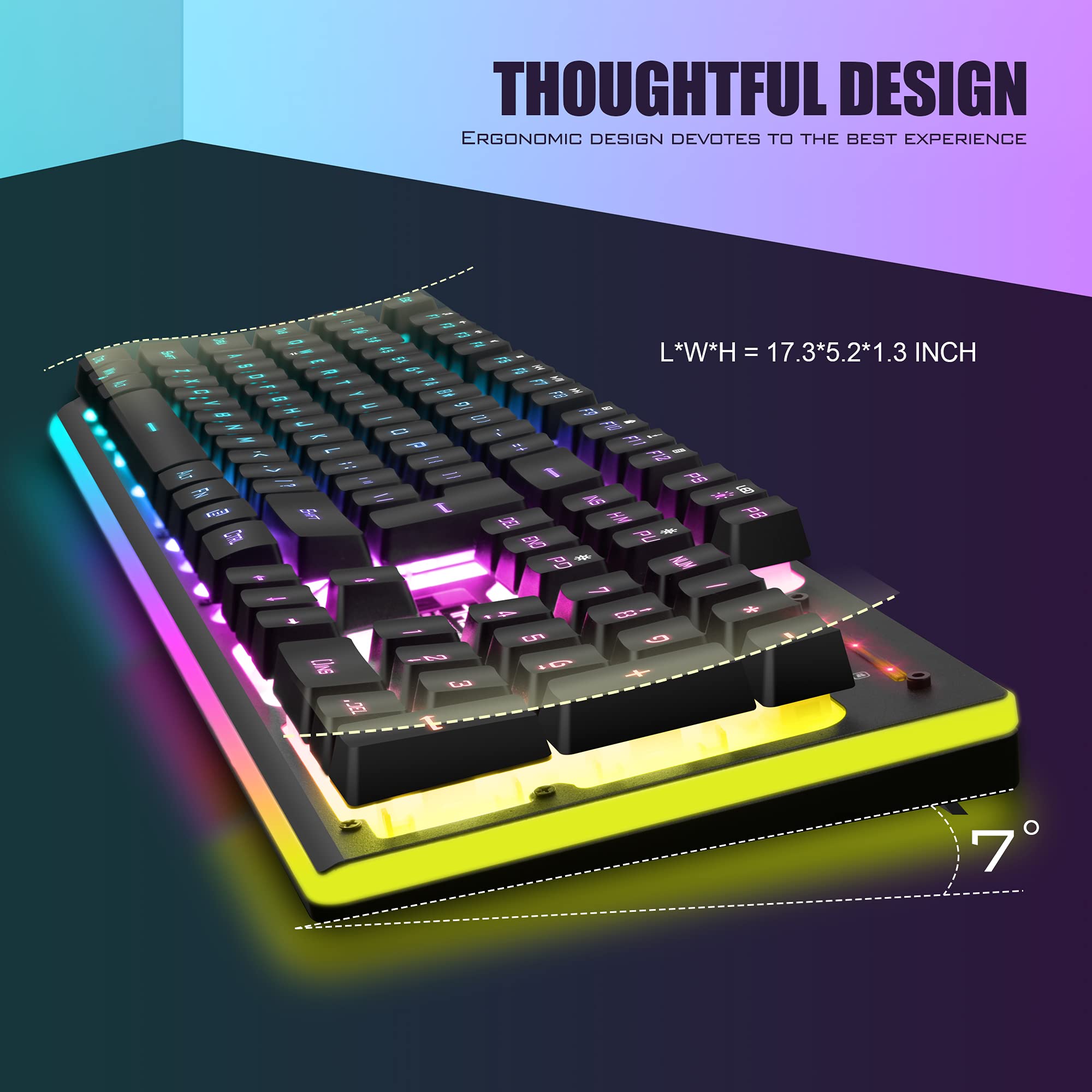 RedThunder K10 Wireless Gaming Keyboard, Rechargeable 3000mAh 2.4G LED Backlit Wireless Keyboard, Ergonomic Keyboard with Mechanical Feeling Keys for PC PS4 Xbox One Mac, Teclado Gamer, White
