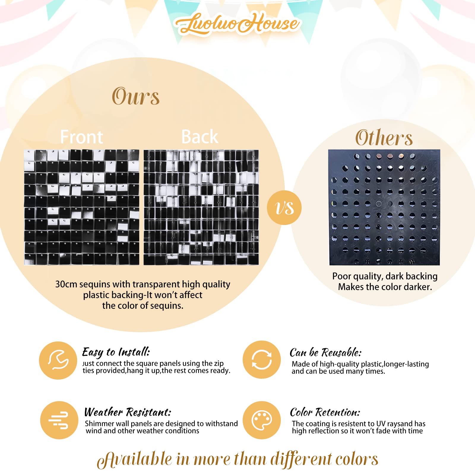 Shimmer Wall Panel Sequin Wall Backdrop Halloween Backdrop Black Backdrop 24-Packs Glitter Bling Background for Bachelorette Parties Advertising Signs