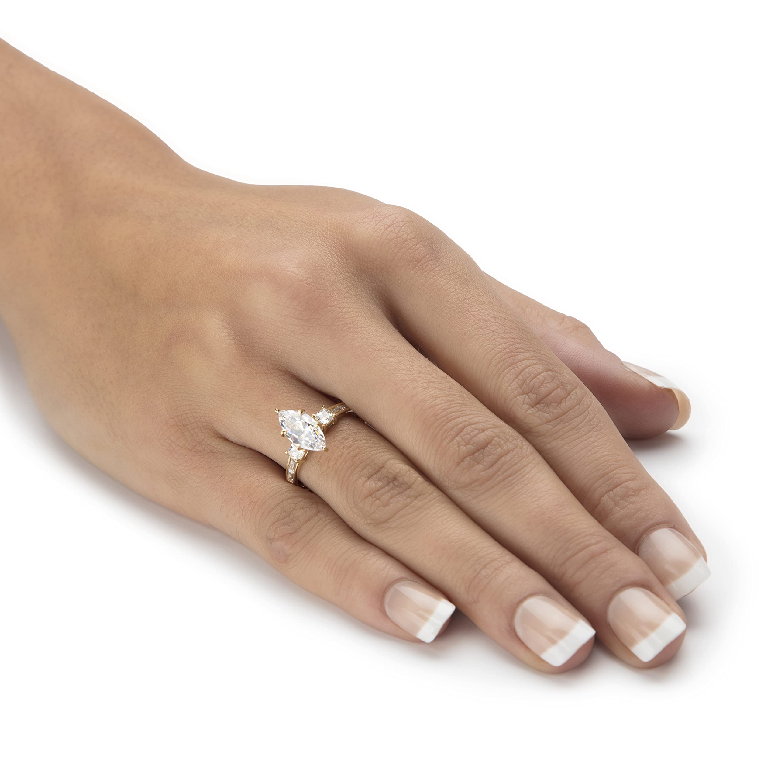 PalmBeach 10K Yellow or White Gold Marquise Cut and Baguette Cubic Zirconia Engagement Ring Size 7