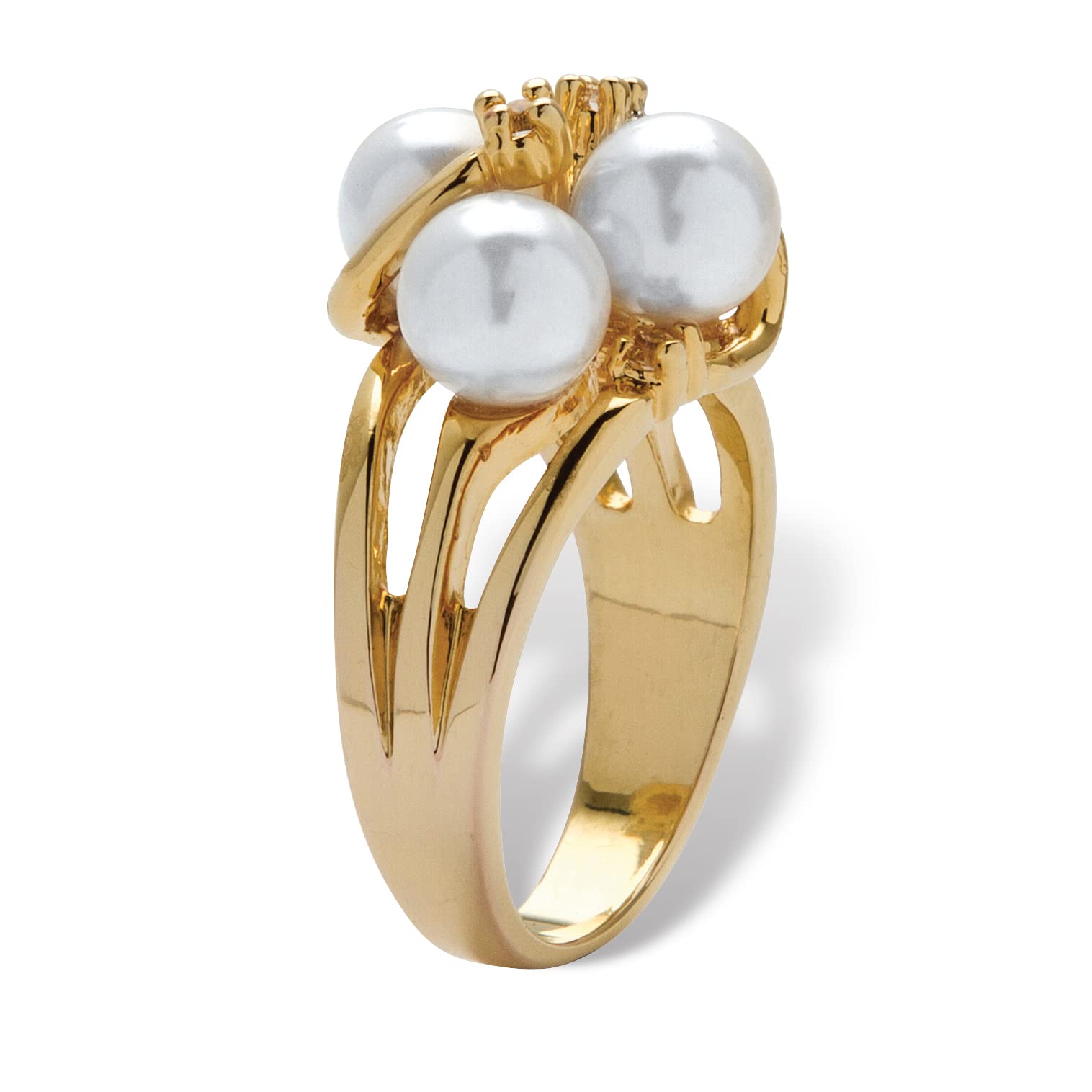 PalmBeach Jewelry Yellow Gold-Plated Round Simulated Pearl and Round Crystal Ring Sizes 6-10 Size 10