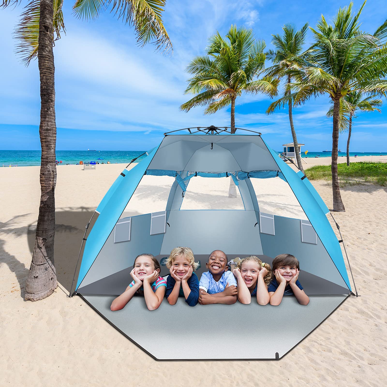 VINGLI Easy Pop Up Beach Tent, 99" L Large Sun Shade Shelter for 4-5 Person with Bag, UPF 50+ Sun Shelter Canopy