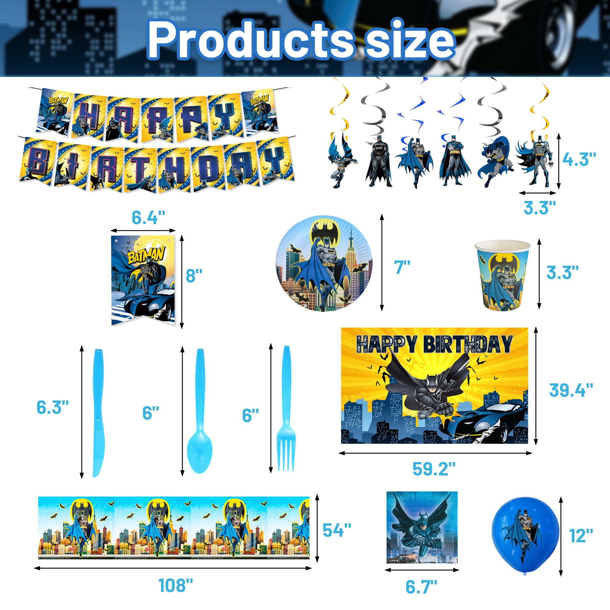Superhero birthday party supplies, 192 Pcs Party Decorations Set Include Happy Birthday Banner, Sticker, Tableware, Plates, Table Cover, Swirls, Balloons