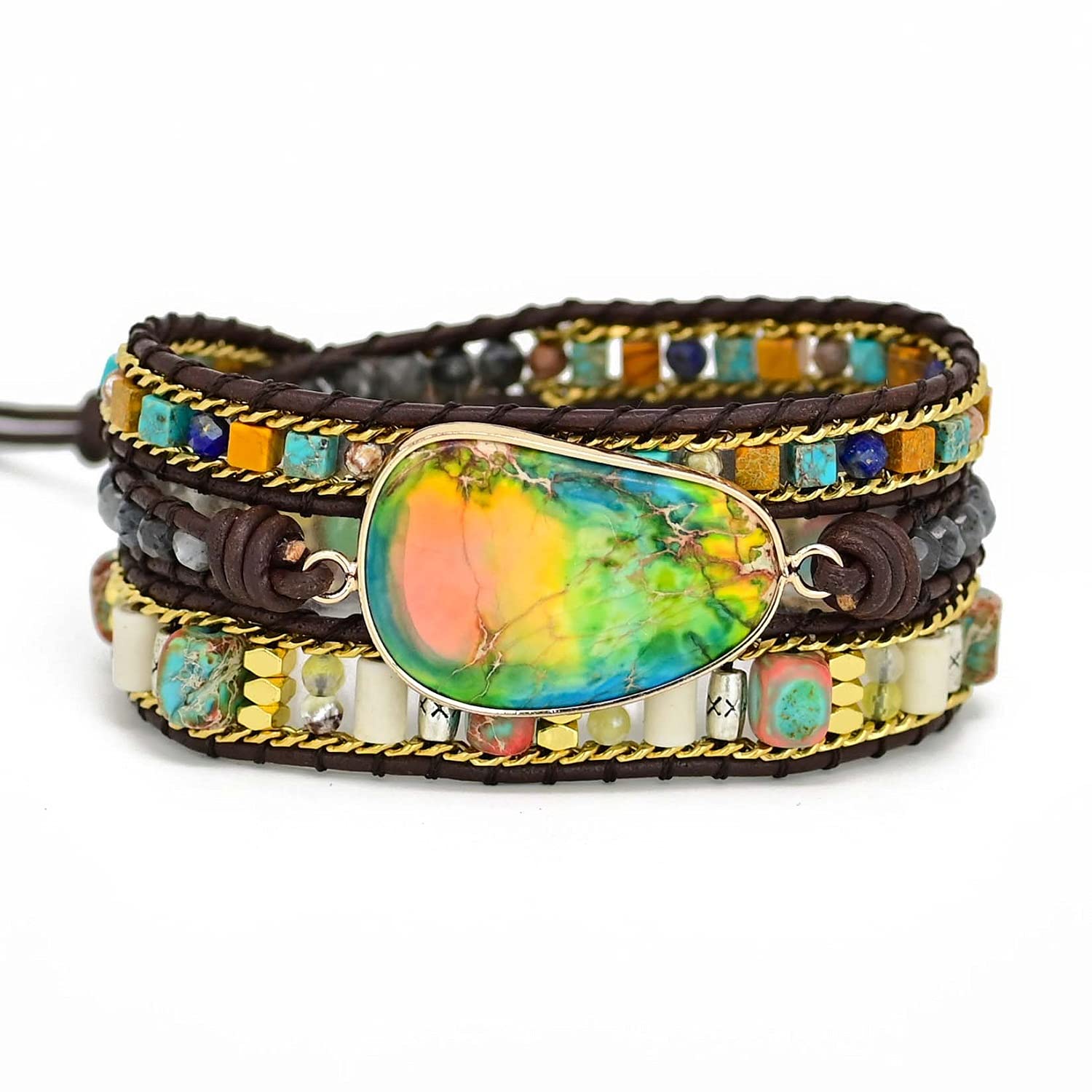 Teepollo Handmade Jasper Turquoise Amethyst Boho Wrap Bracelets for Women-Healing Natural Stone Beads Crystal Bohemian Bracelets Collection for Women Girl