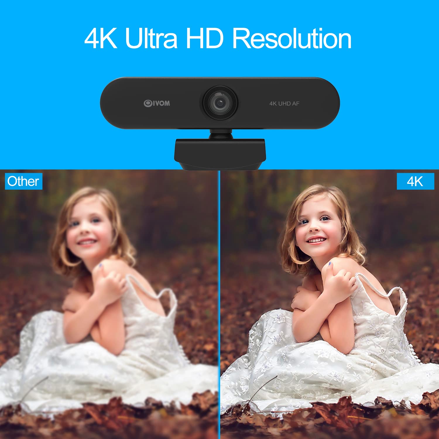 Oivom 4K Webcam with Autofocus,Video Conference Camera,Noise-Canceling Microphones,Works for Skype Teams, Laptop MAC PC Desktop (4K UHD)