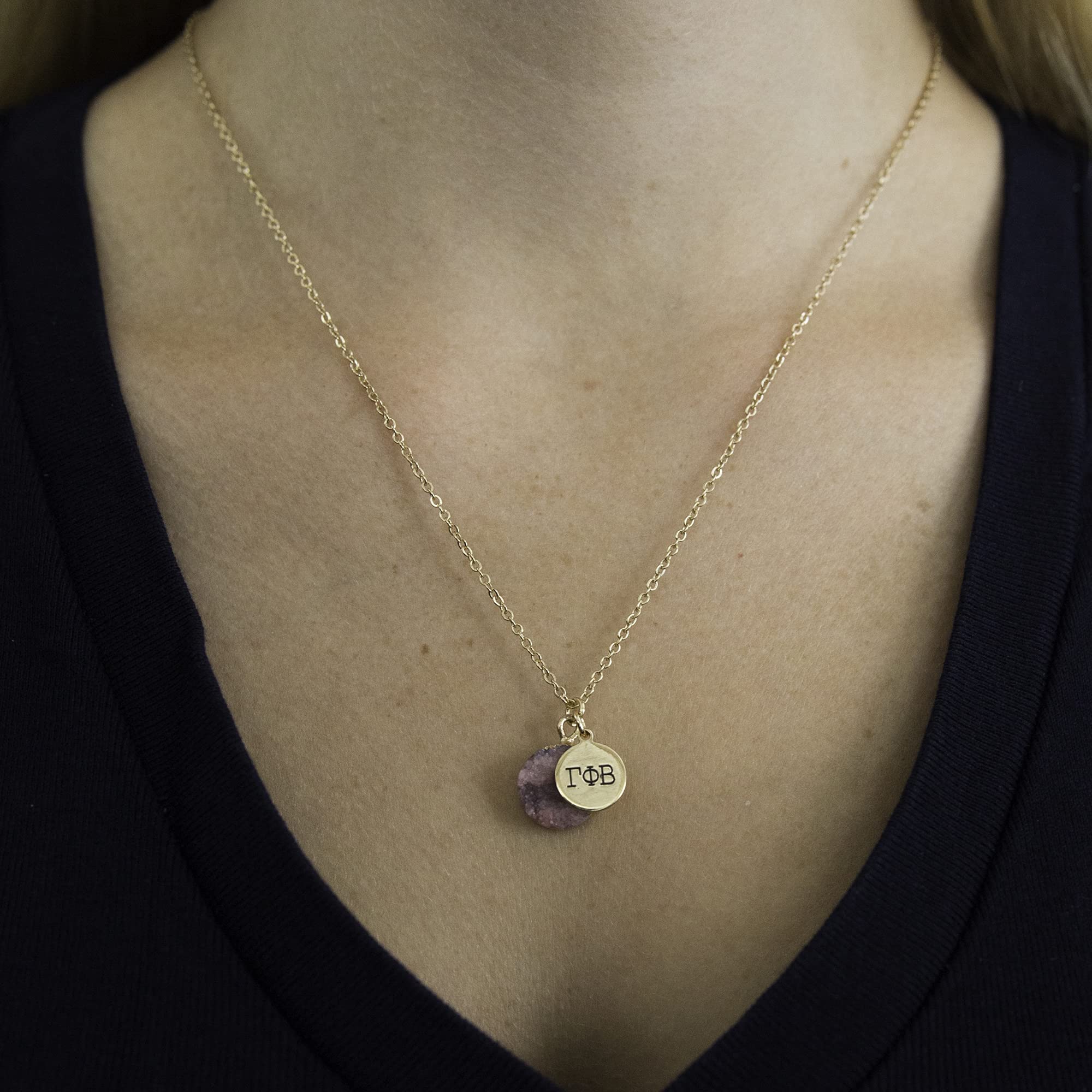 Sorority Shop AP Necklace - Alpha Phi Red Druzy Gemstone Necklace With Engraved Pendant β 14K Gold Dipped Jewelry with Red Gemstone β Sorority Gift, Charm Paraphernalia