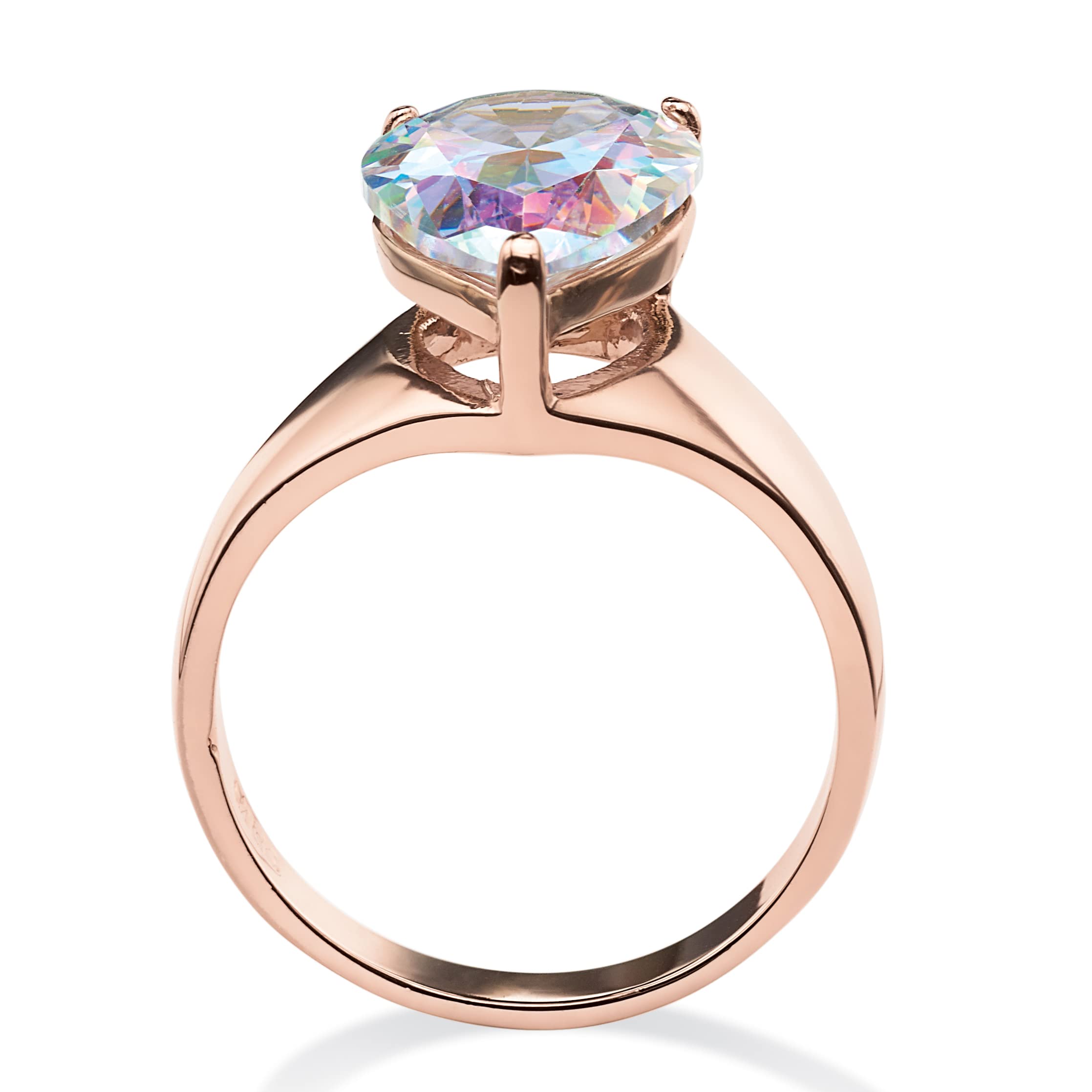 PalmBeach Jewelry Yellow or Rose Gold-Plated Pear Cut Yellow or Aurora Borealis Cubic Zirconia Solitaire Ring Size 6