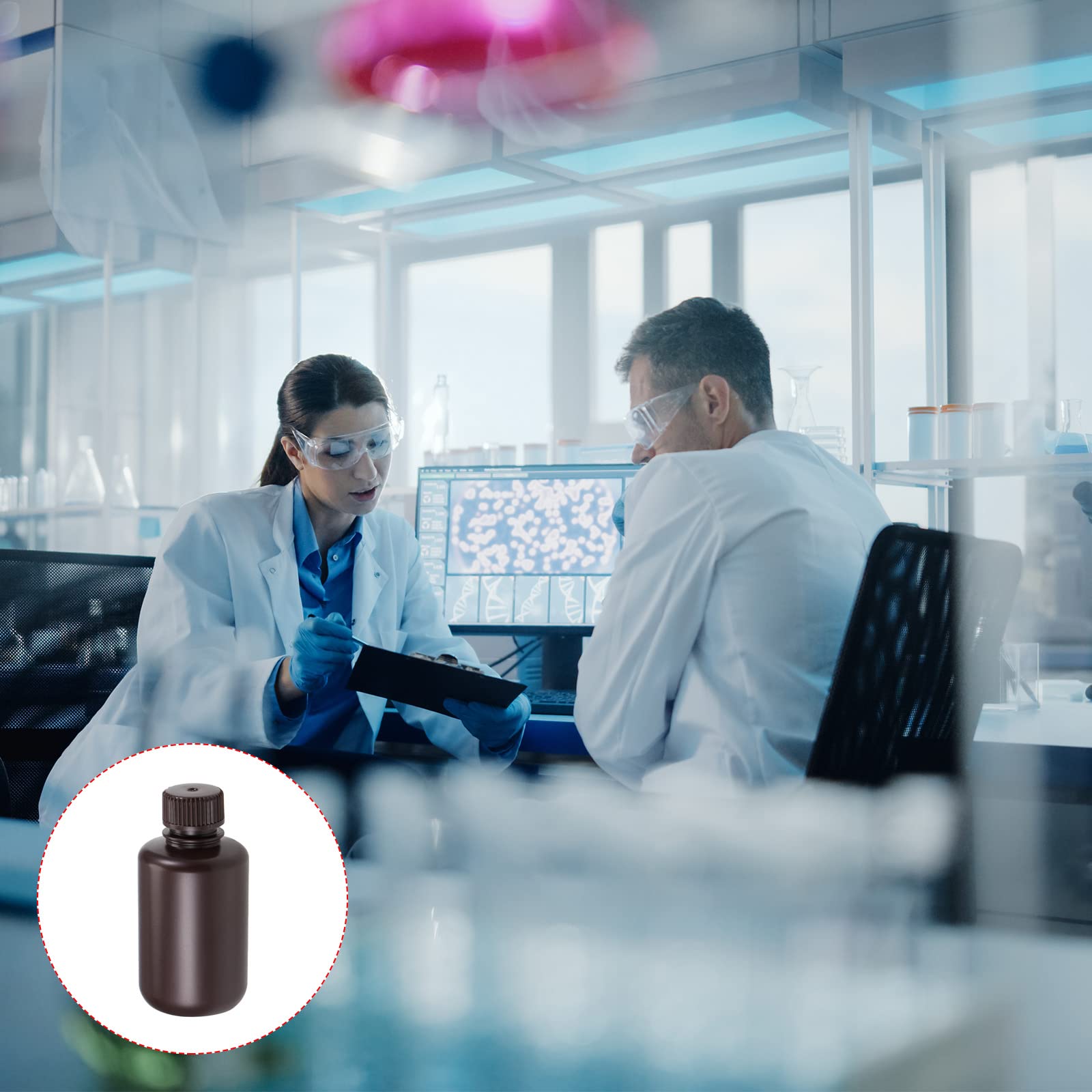 YOKIVE 1 Pcs Lab Chemical Bottle, Plastic Containers with Small Mouth | Reagent Sample Sealing, Great for Laboratory, Store, Factory (Brown, 125-ML)