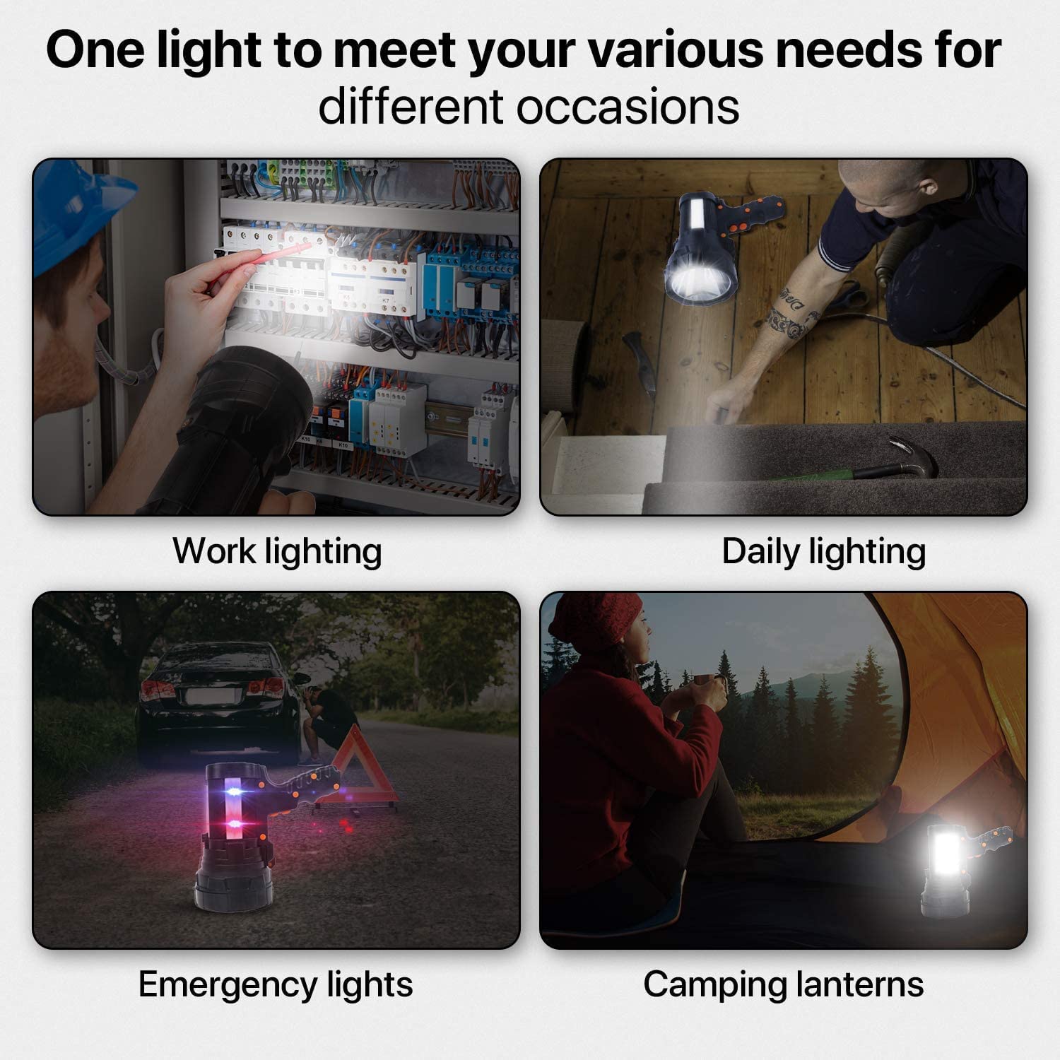 Rechargeable Spotlight, 10000 Lumens Led Spot Lights, Super Bright Handheld Flashlight with 10000mAh Power Bank&Warning Lamp, IP65 Waterproof Outdoor Searchlight Camping Hunting
