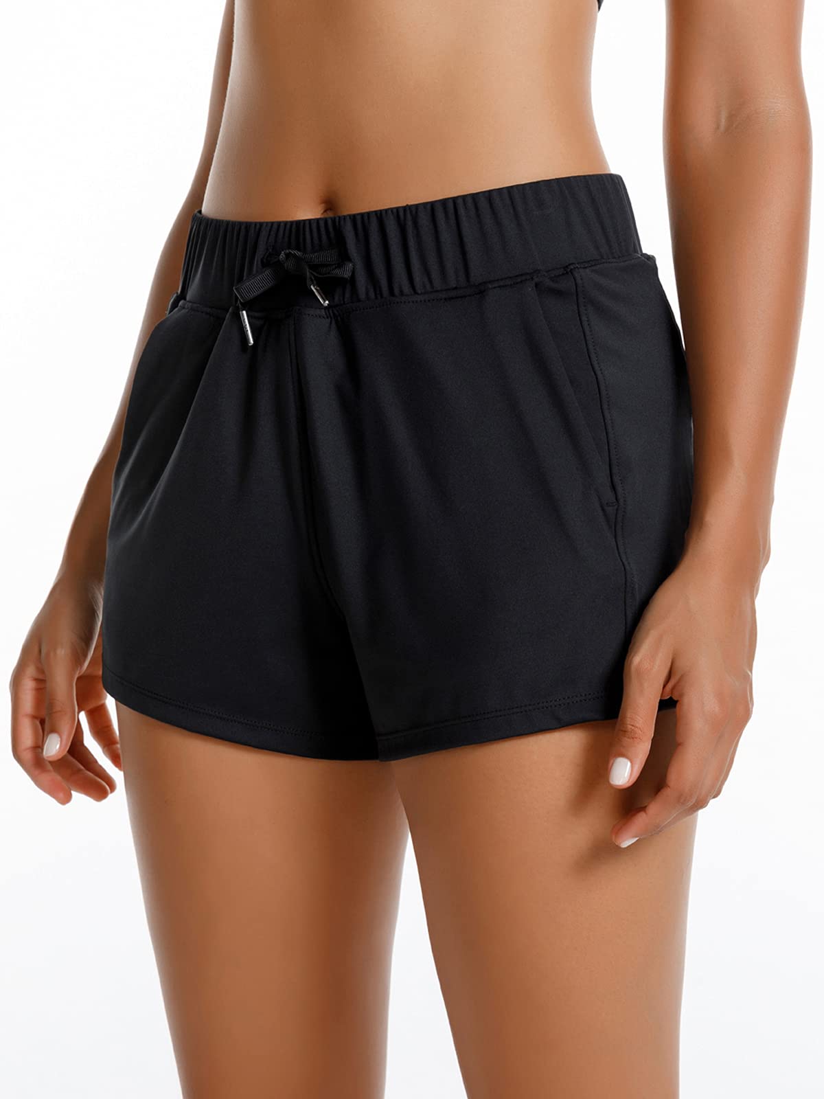 Stelle Women's Hiking Shorts Workout Athletic Gym Running Lounge Shorts with Side Pocket 3" (Black, M)